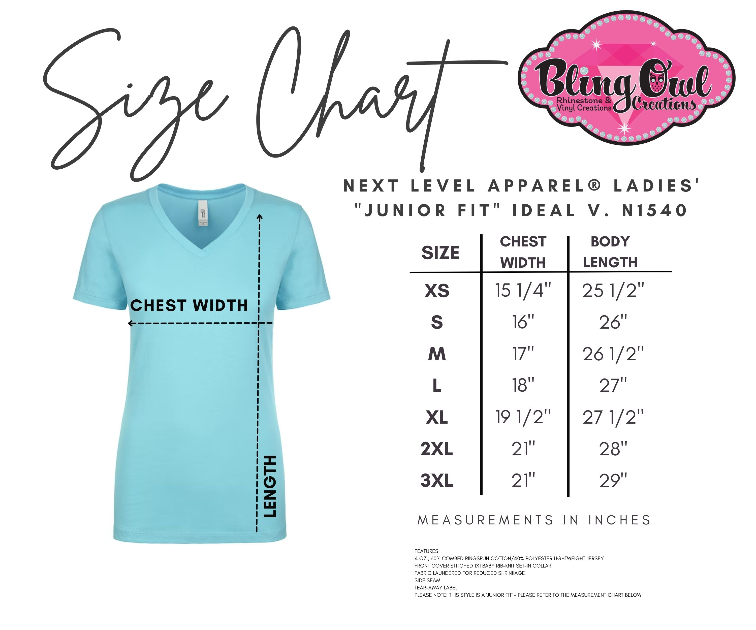 Sizing Charts – Bling Owl Creations